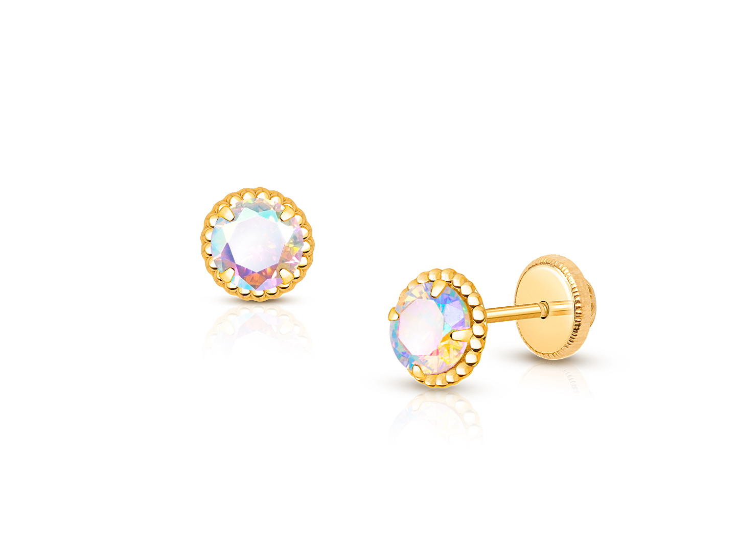 Gia Enchanted Light Opalescent CZ Teen s Earrings Screw Back 14K Gold